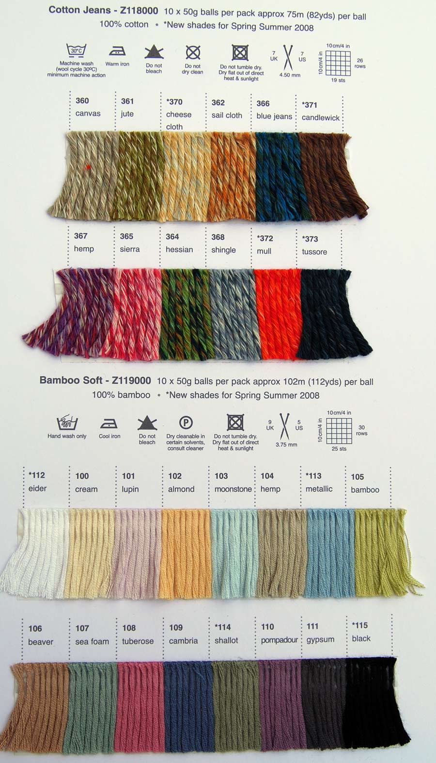 Rowan Classic Shade Cards - Rowan Yarns RYC Sirdar Sublime English ...