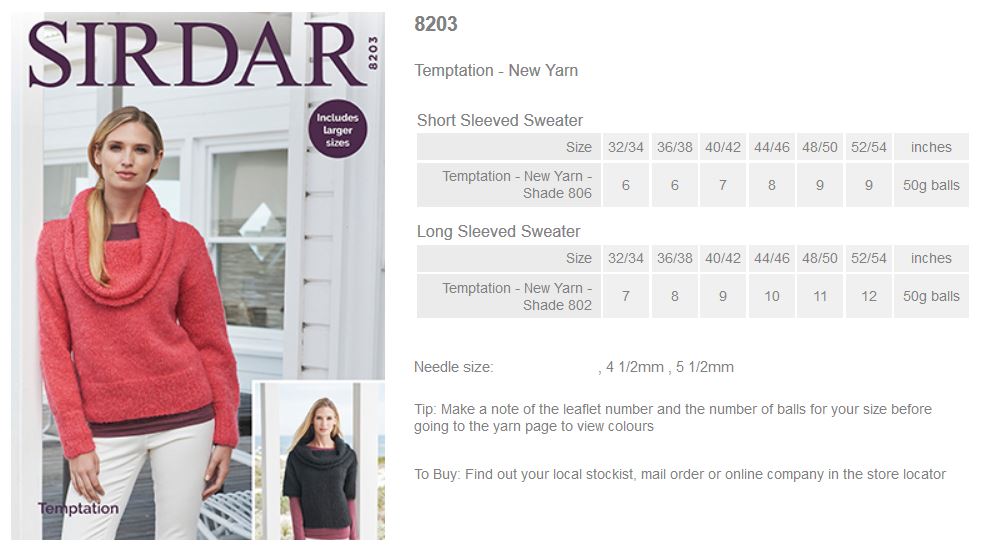 Sirdar Pattern Leaflets using Temptation - Rowan Yarns RYC Sirdar ...